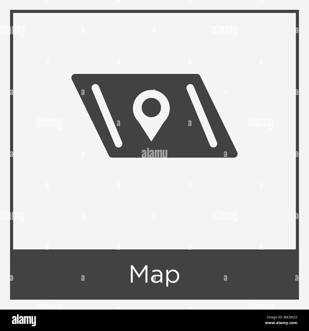 Map icon isolated on white background with gray frame, sign and symbol ...