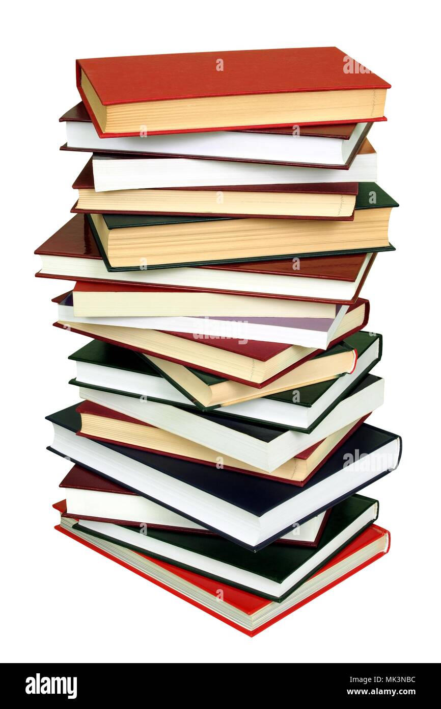 High stack of books isolated on white background Stock Photo - Alamy