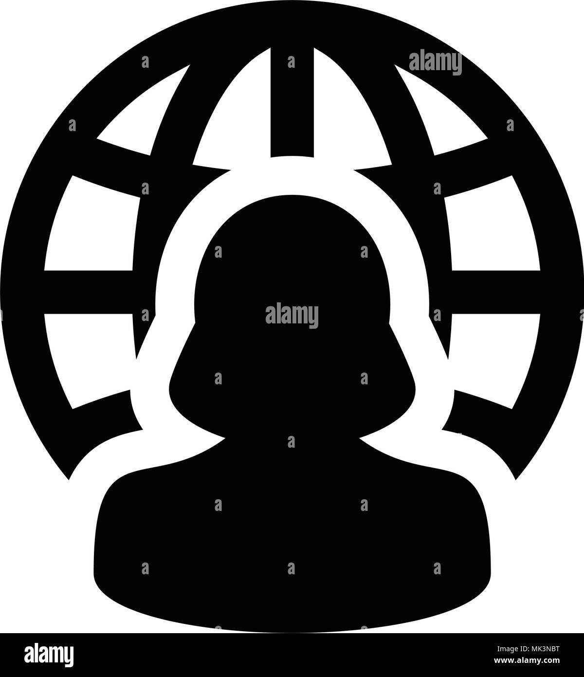 Business icon vector female person profile avatar with globe symbol for ...