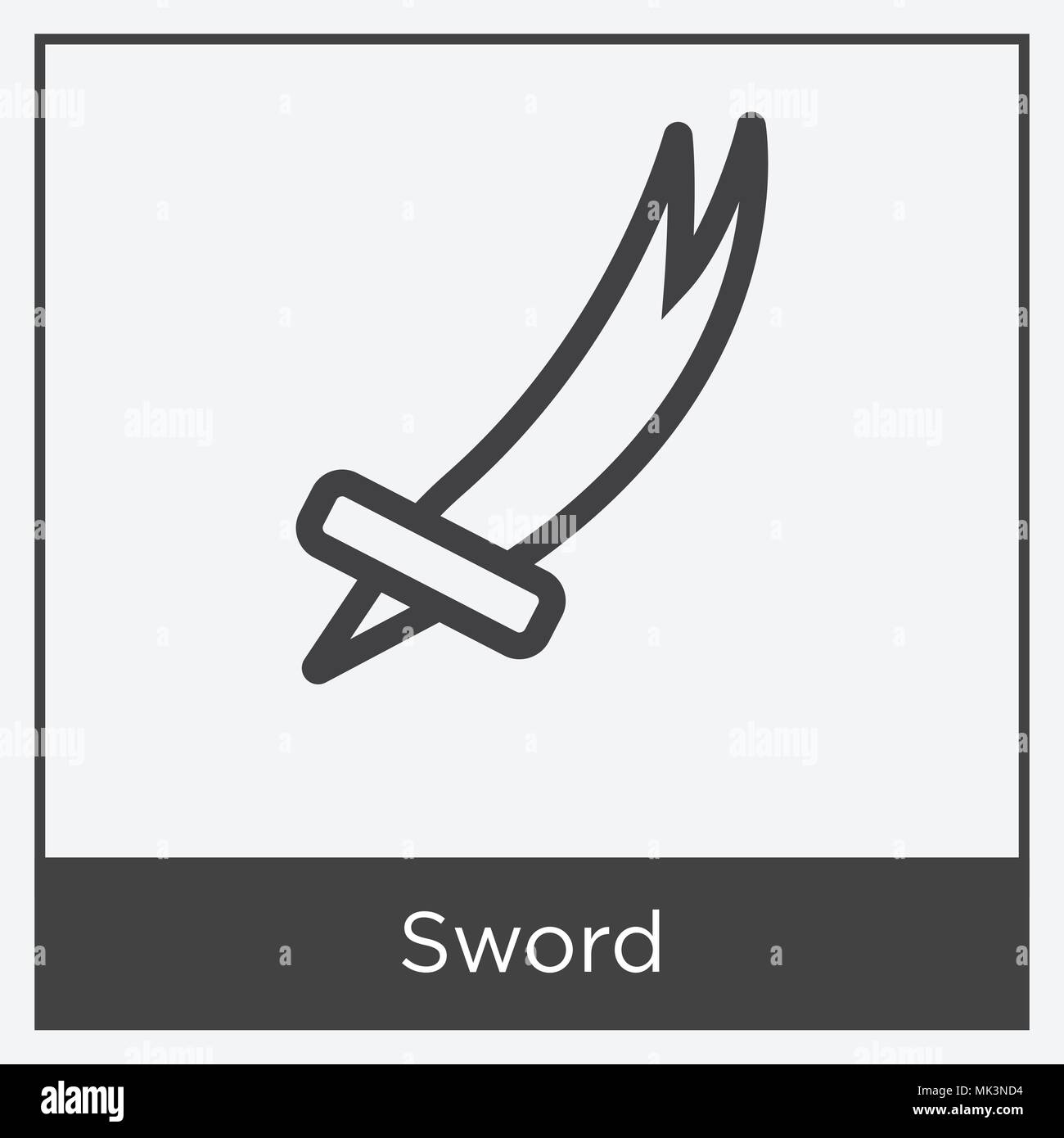 Sword icon isolated on white background with gray frame, sign and ...