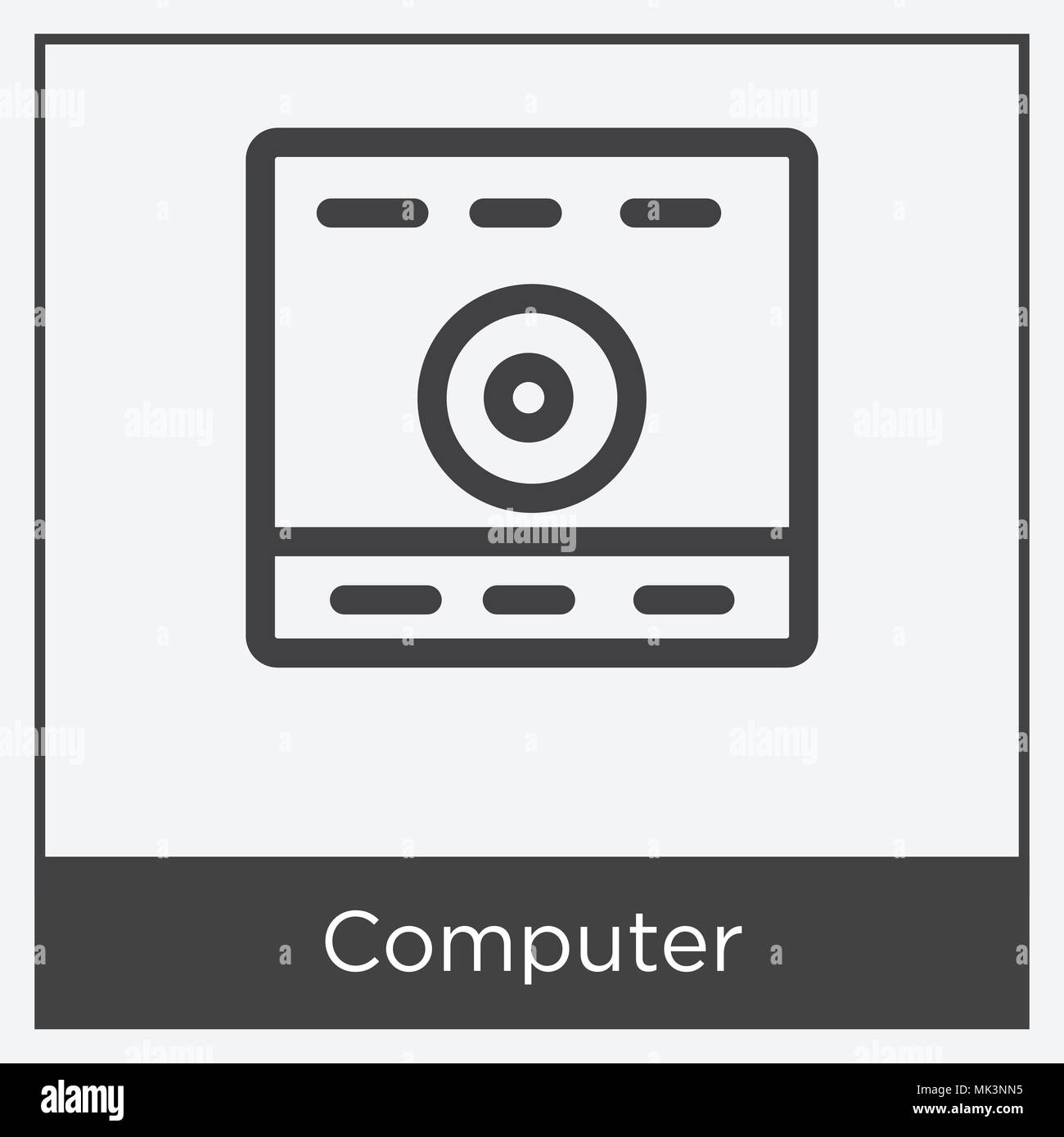 Computer icon isolated on white background with gray frame, sign and ...