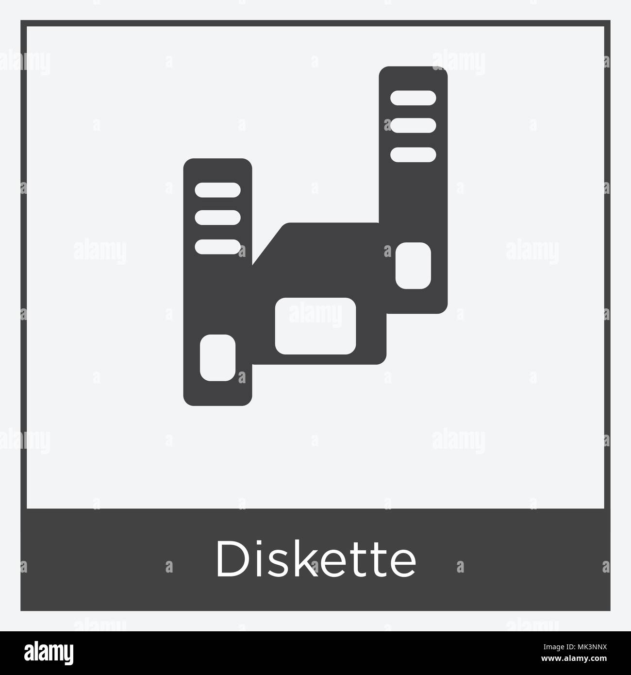 Diskette icon isolated on white background with gray frame, sign and ...