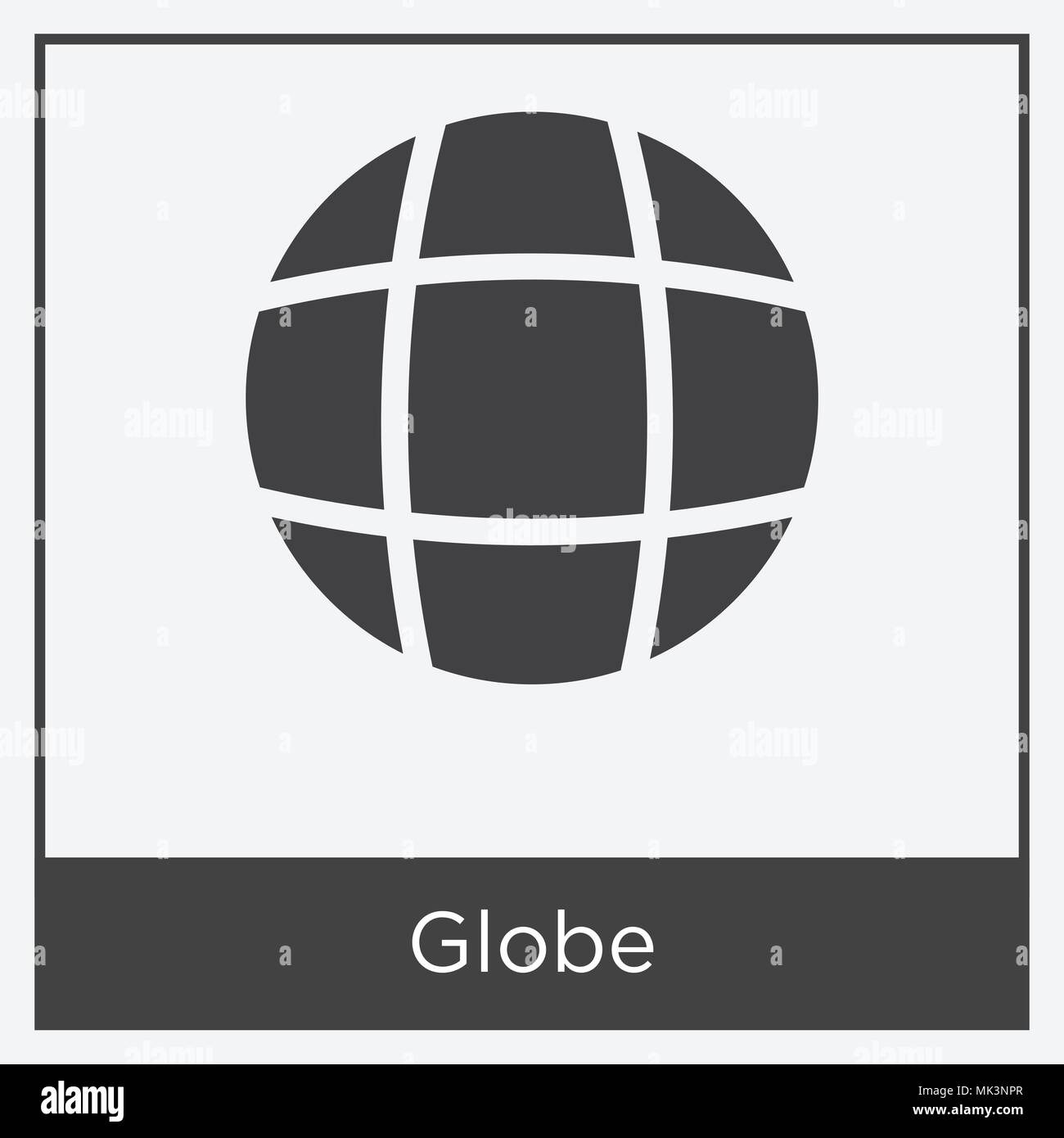 Globe icon isolated on white background with gray frame, sign and ...