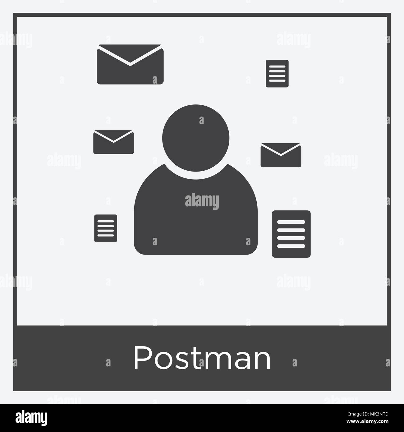 Postman icon isolated on white background with gray frame, sign and ...