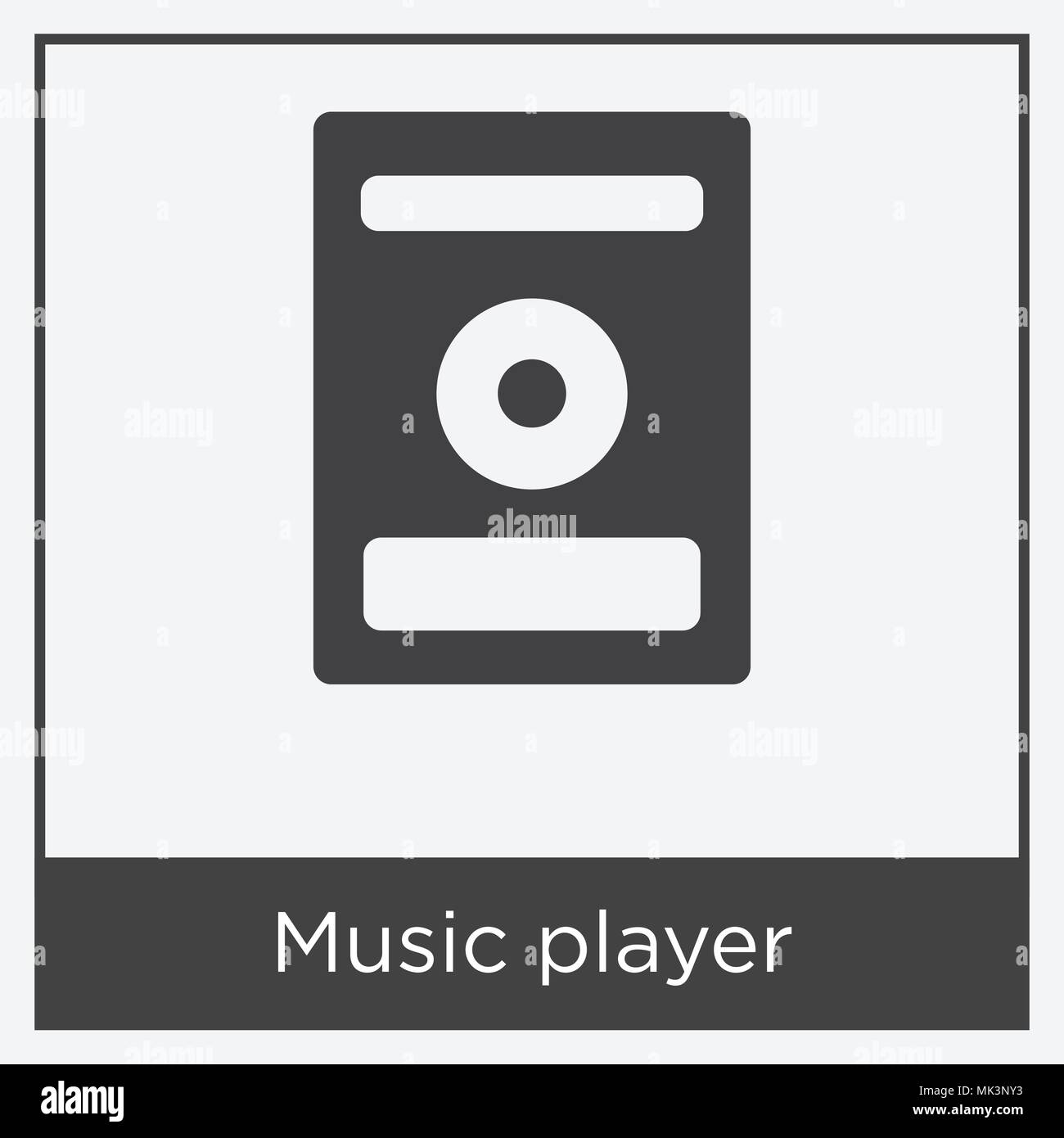 Music player icon isolated on white background with gray frame, sign ...