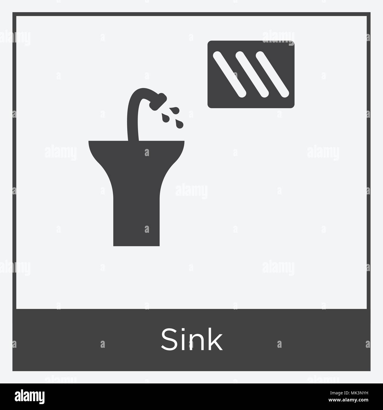 Sink icon isolated on white background with gray frame, sign and symbol ...