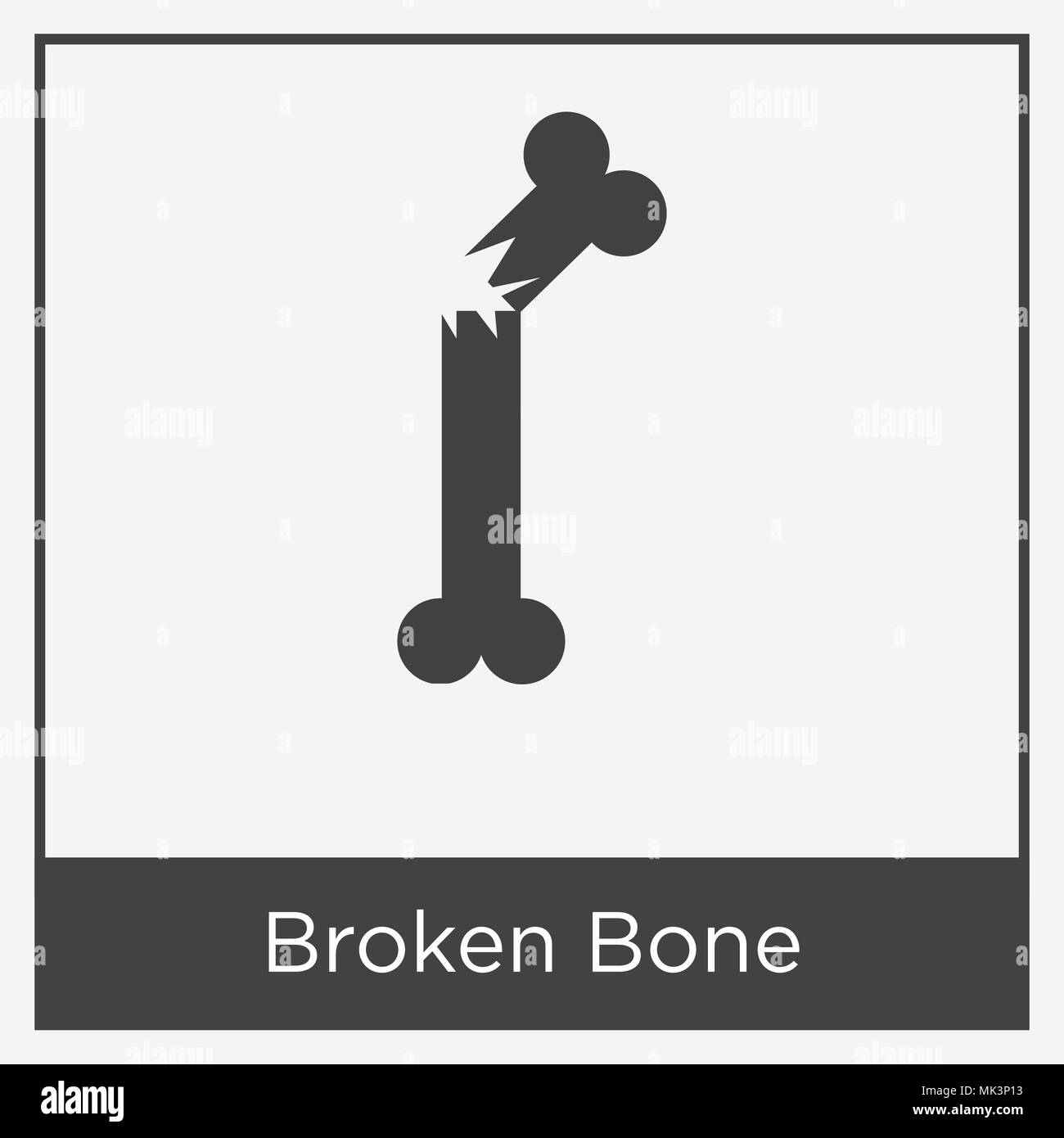 Broken Bone icon isolated on white background with gray frame, sign and ...