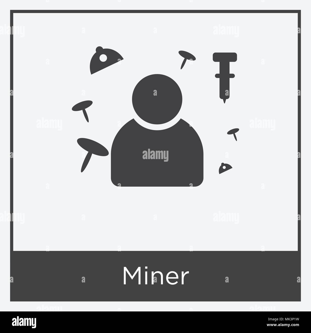 Miner icon isolated on white background with gray frame, sign and ...