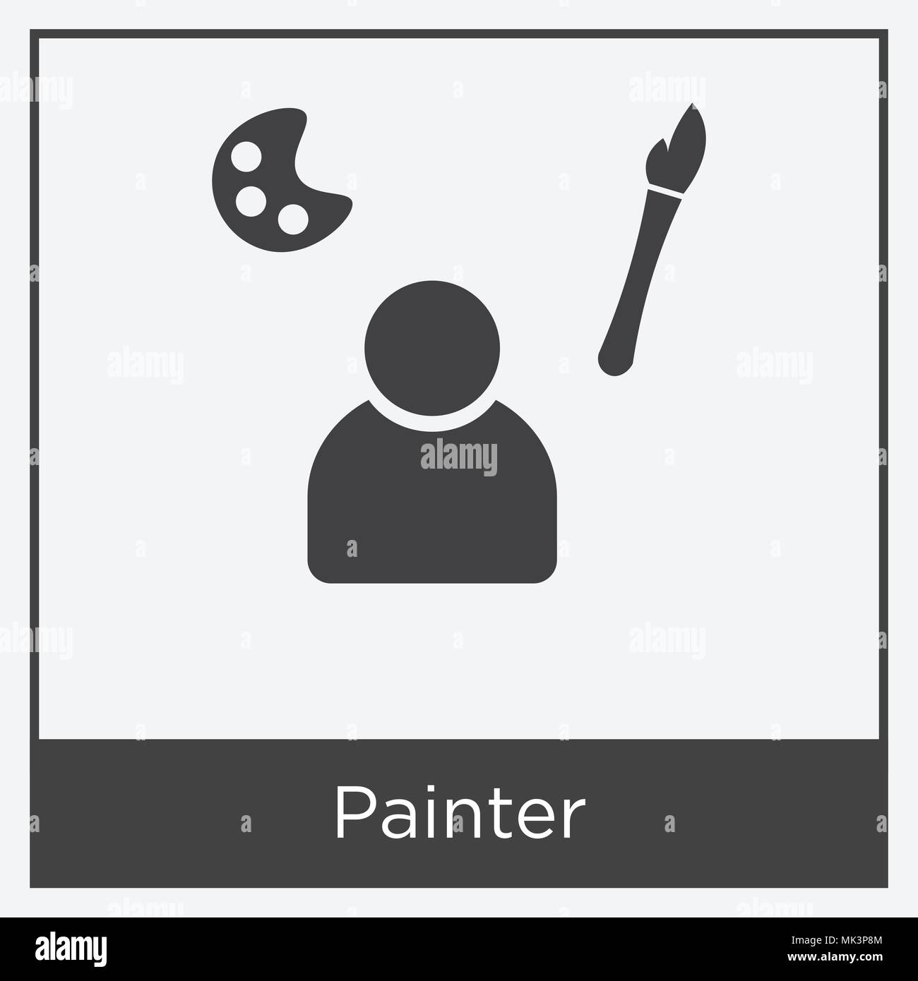Painter icon isolated on white background with gray frame, sign and ...
