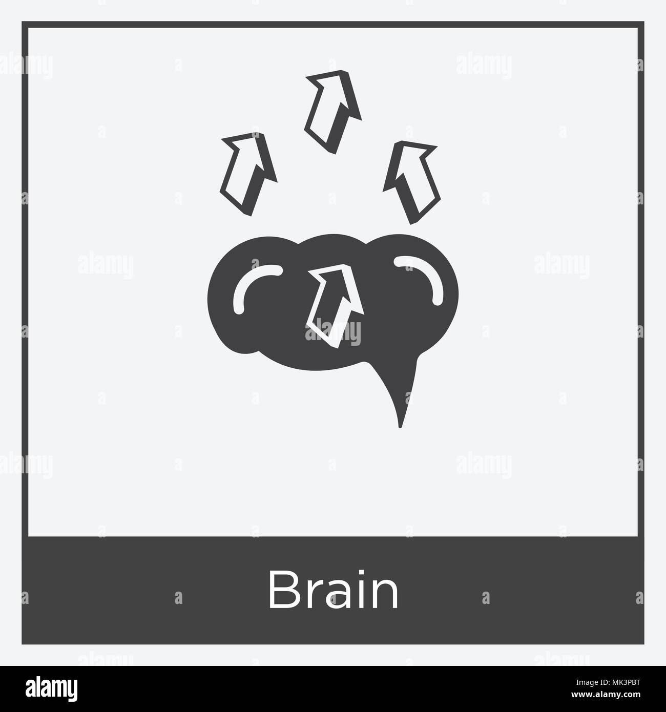 Brain icon isolated on white background with gray frame, sign and ...
