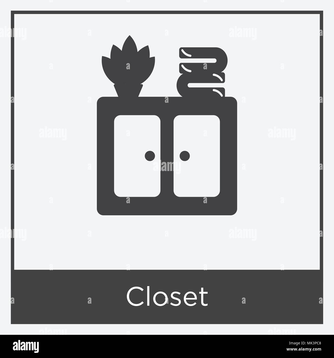 Closet icon isolated on white background with gray frame, sign and ...