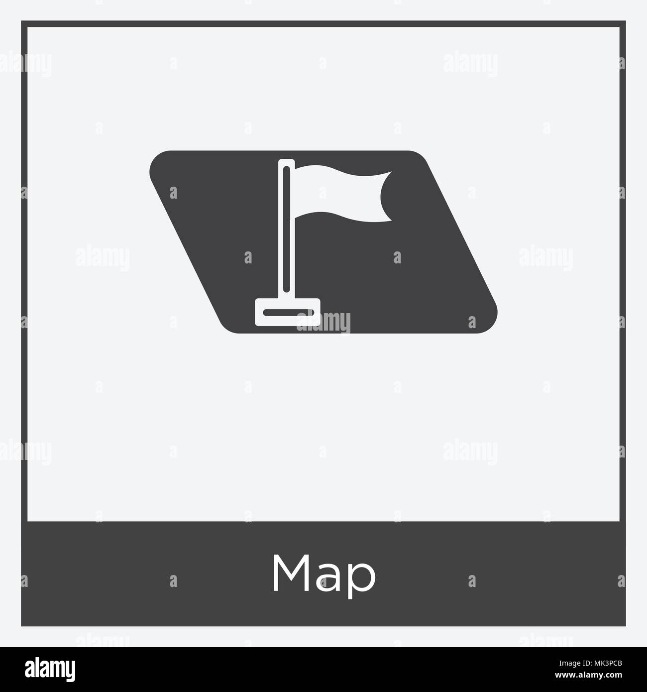 Map icon isolated on white background with gray frame, sign and symbol ...