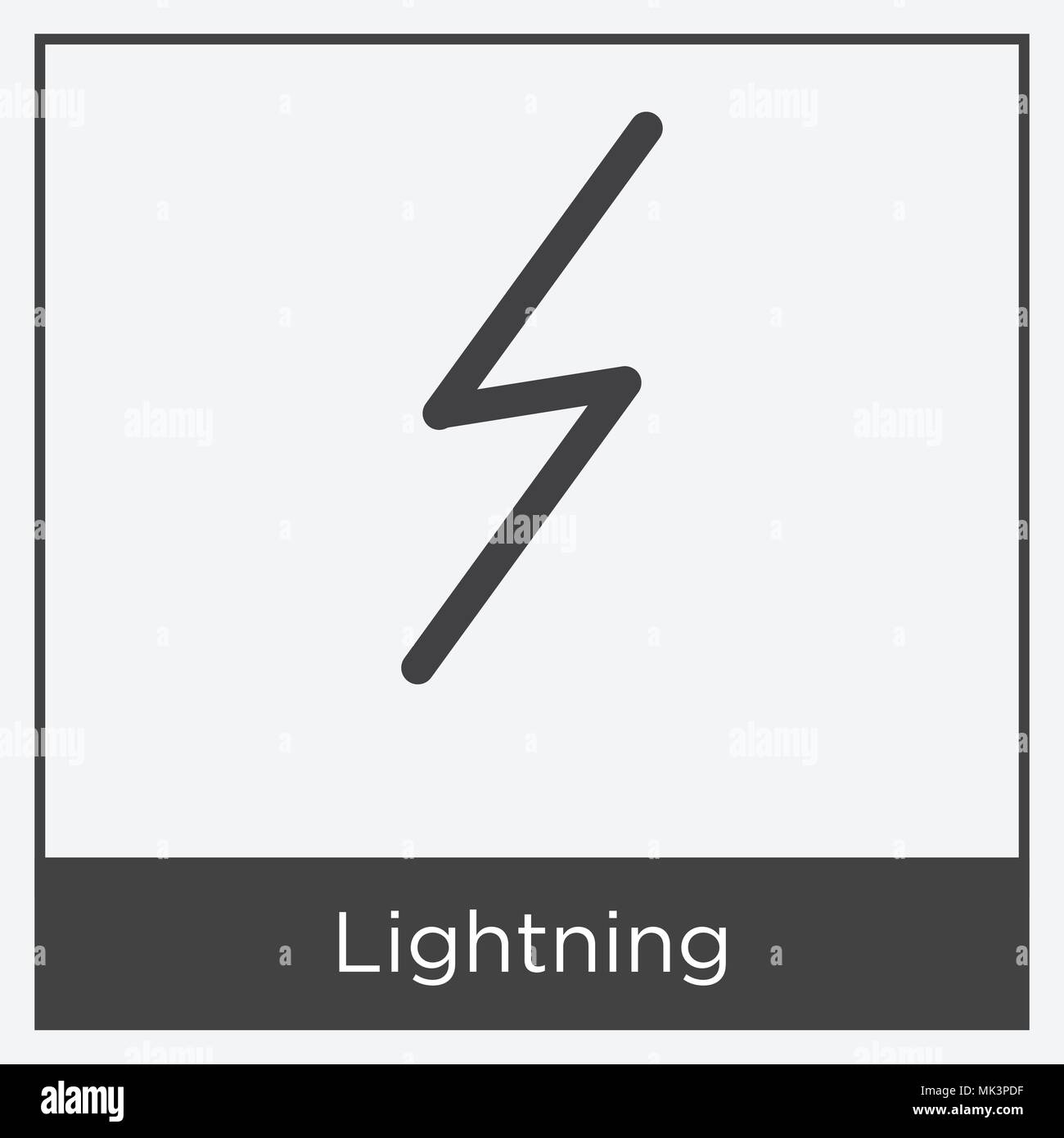Lightning icon isolated on white background with gray frame, sign and ...