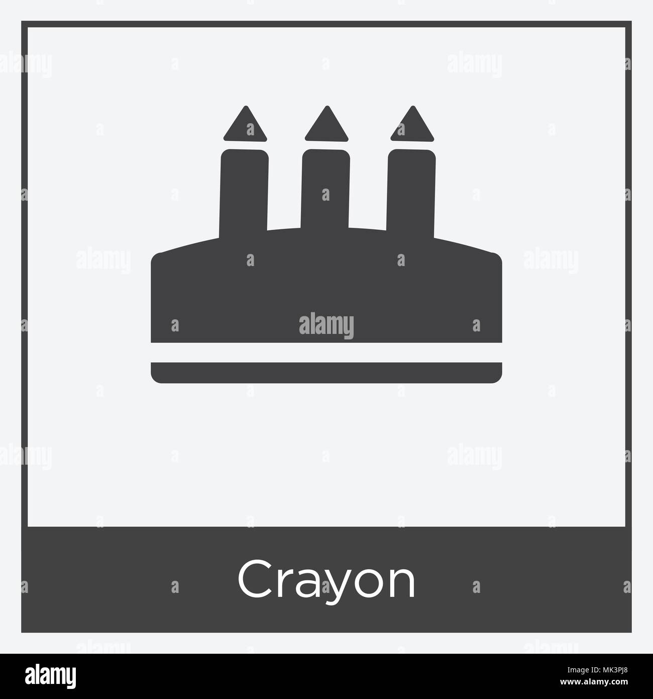 Crayon icon isolated on white background with gray frame, sign and ...