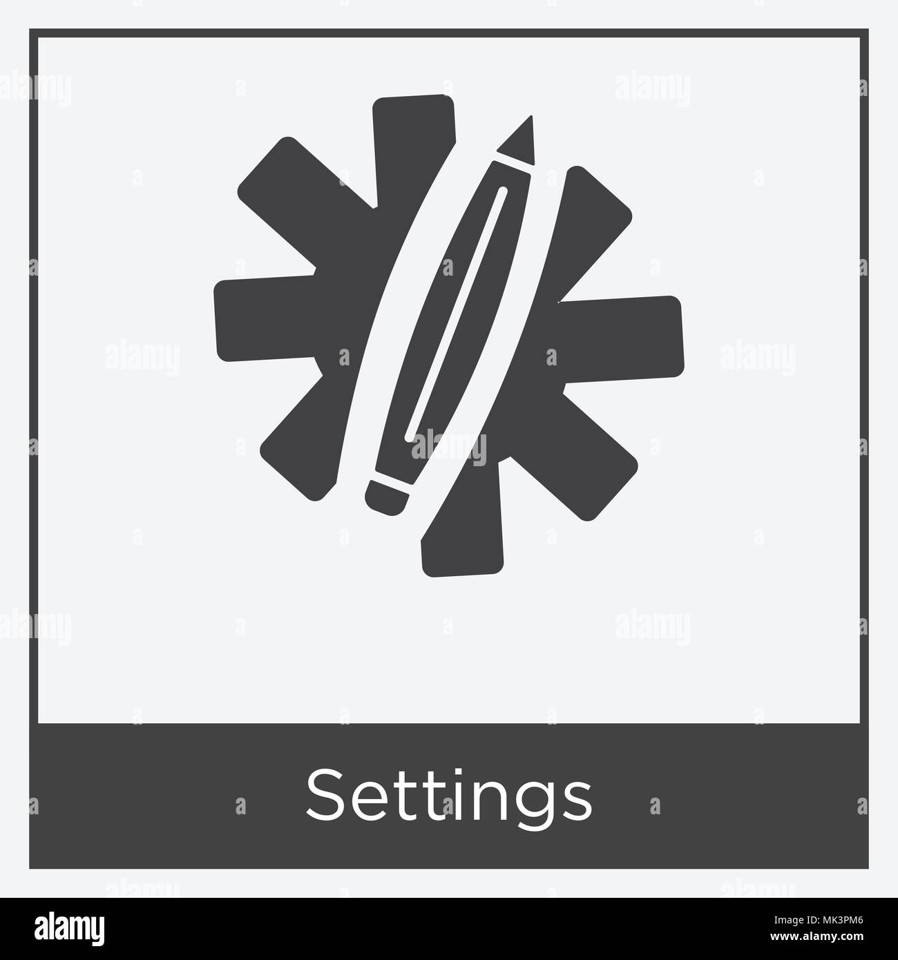 Settings icon isolated on white background with gray frame, sign and ...