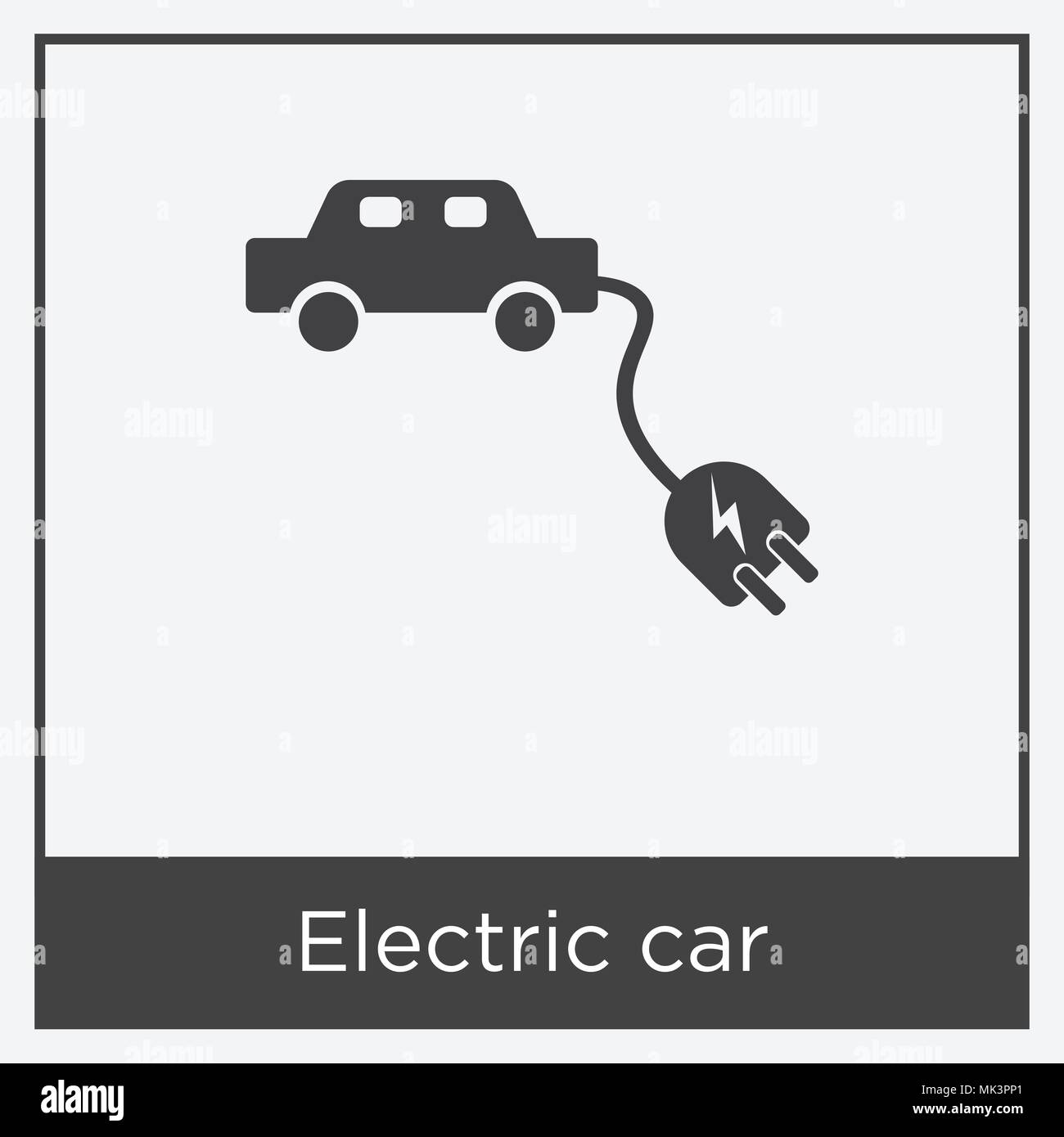 Electric car icon isolated on white background with gray frame, sign ...