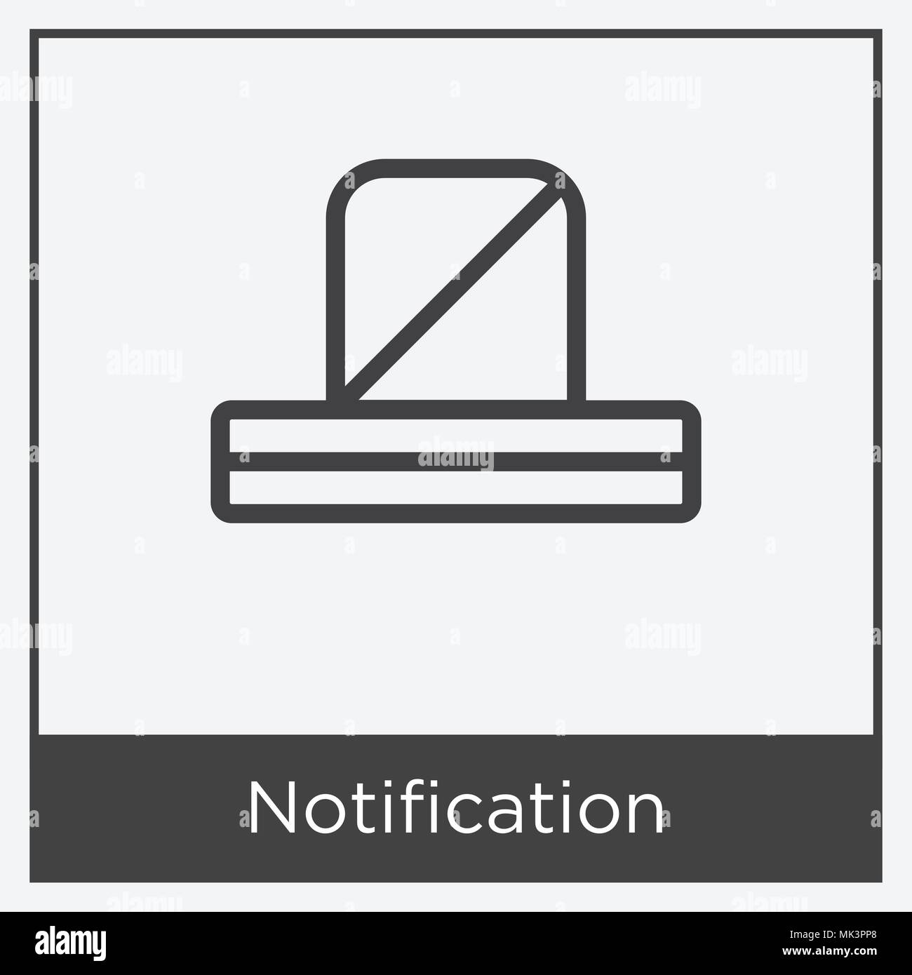 Notification icon isolated on white background with gray frame, sign ...