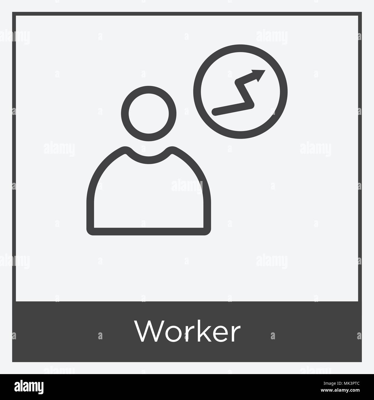 Worker icon isolated on white background with gray frame, sign and ...