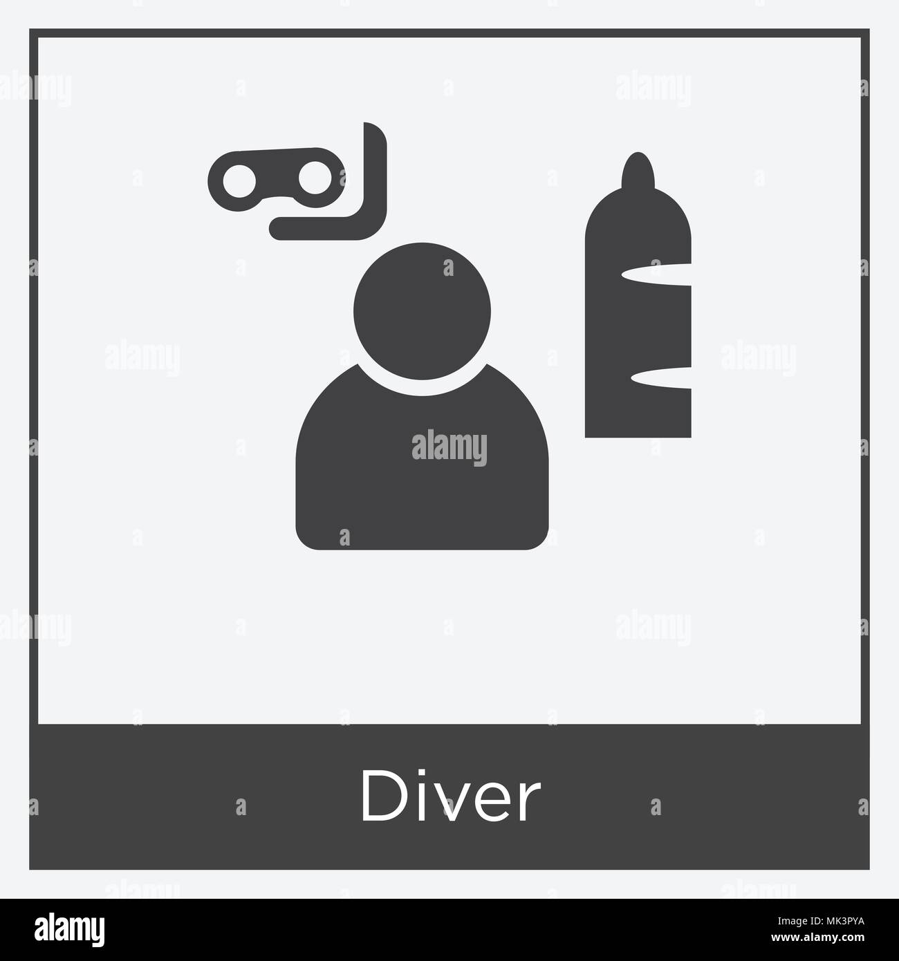 Diver icon isolated on white background with gray frame, sign and ...