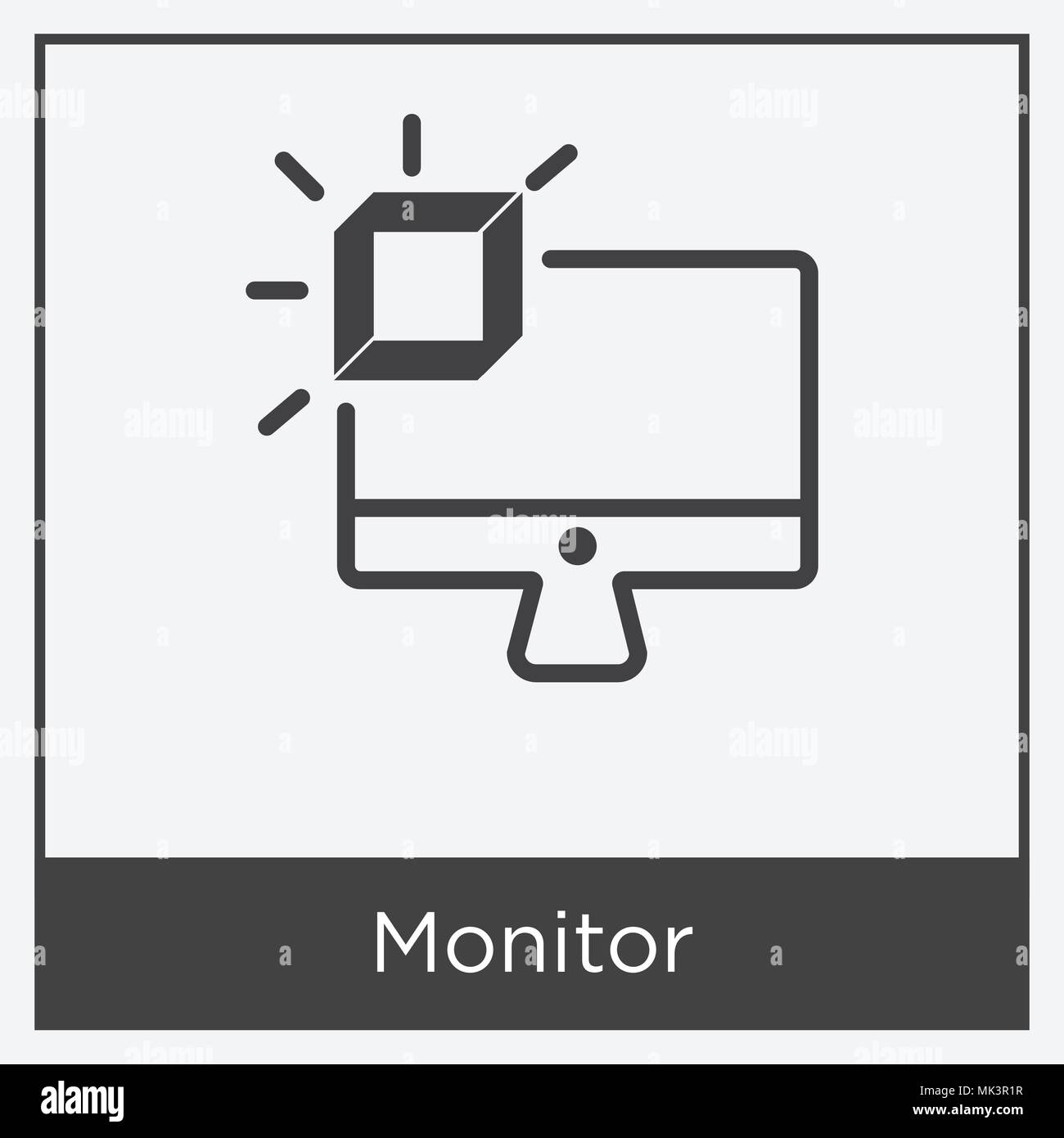 Monitor icon isolated on white background with gray frame, sign and ...