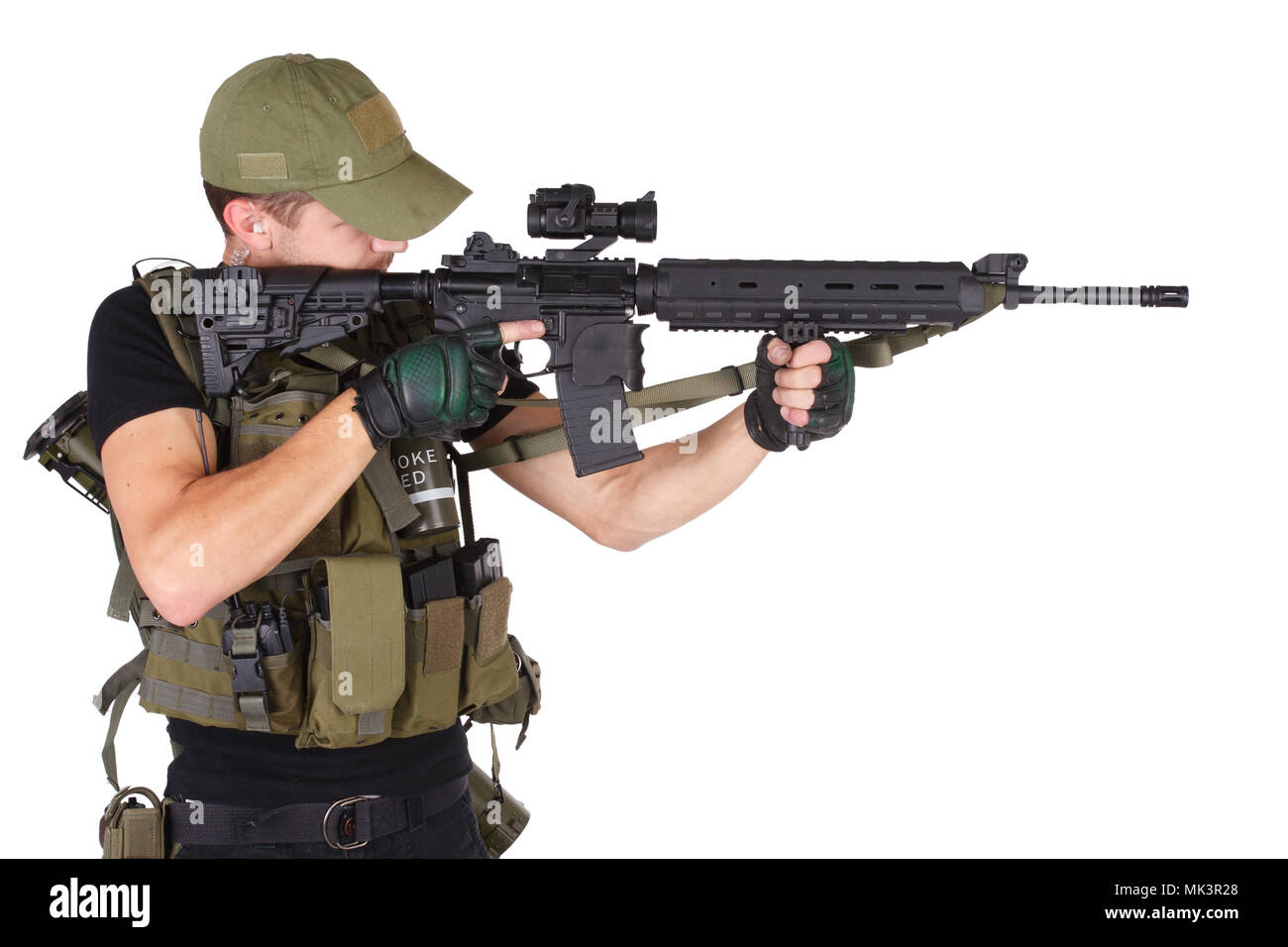 Private military contractor - rifleman with assault rifle isolated on ...