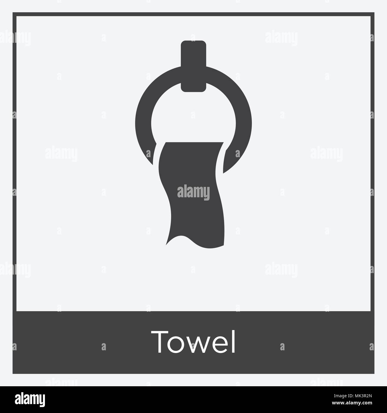 Towel icon isolated on white background with gray frame, sign and ...