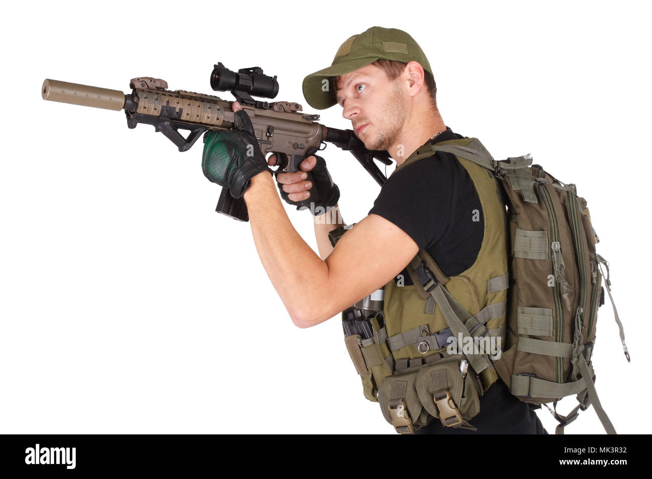 Private military contractor - rifleman with assault rifle isolated on ...