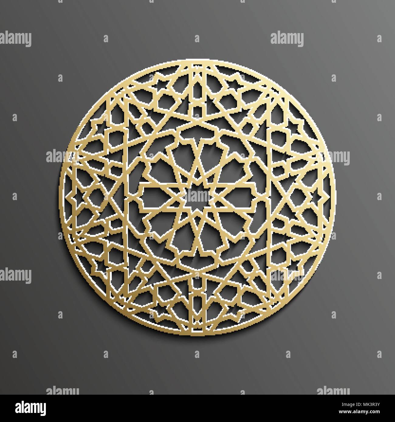 Islamic mandala 3d gold background on dark round ornament. Architecture ...