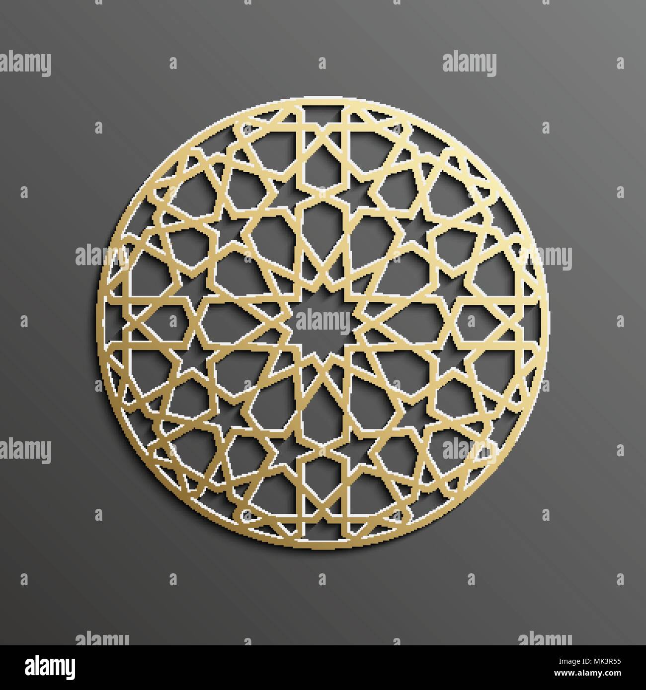 Islamic mandala 3d gold background on dark round ornament. Architecture ...