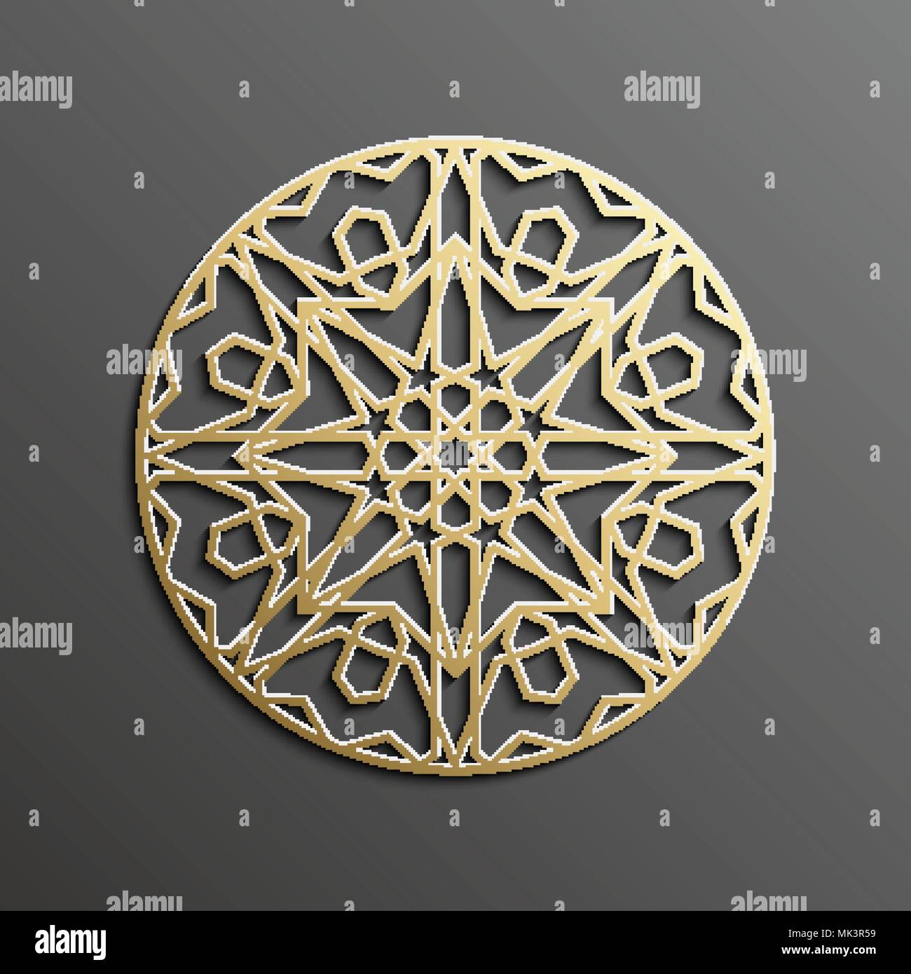 Islamic mandala 3d gold background on dark round ornament. Architecture ...