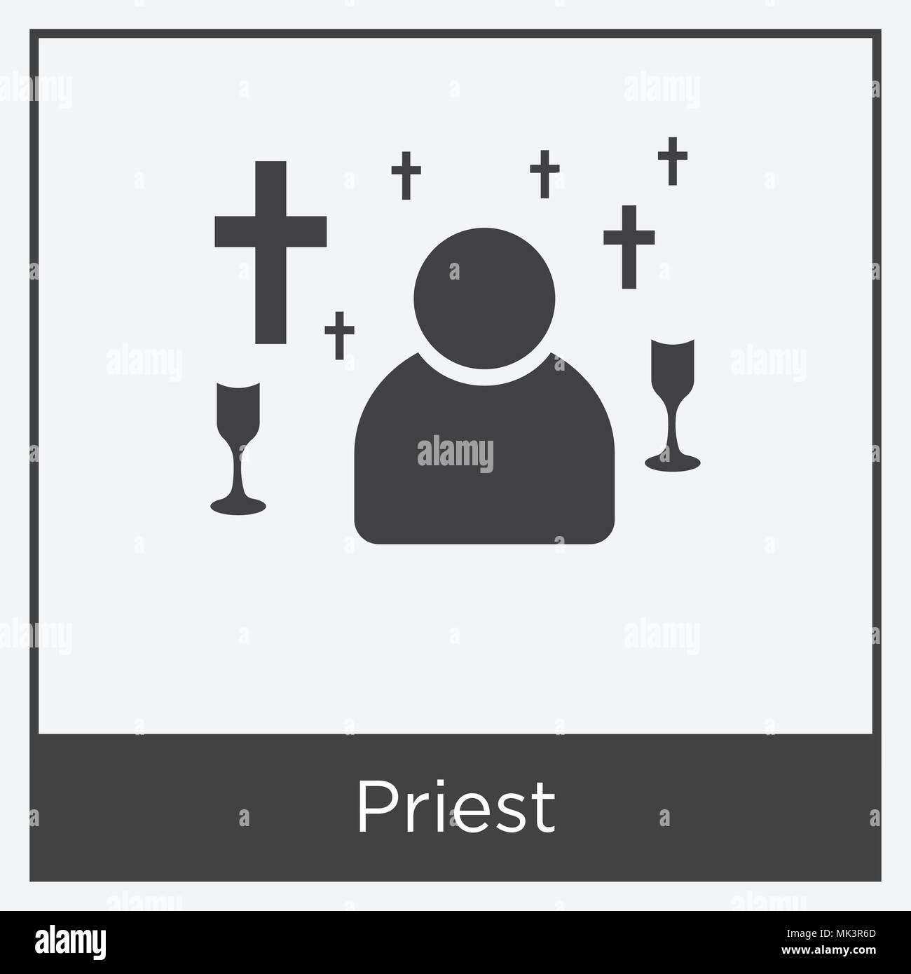 Priest icon isolated on white background with gray frame, sign and ...