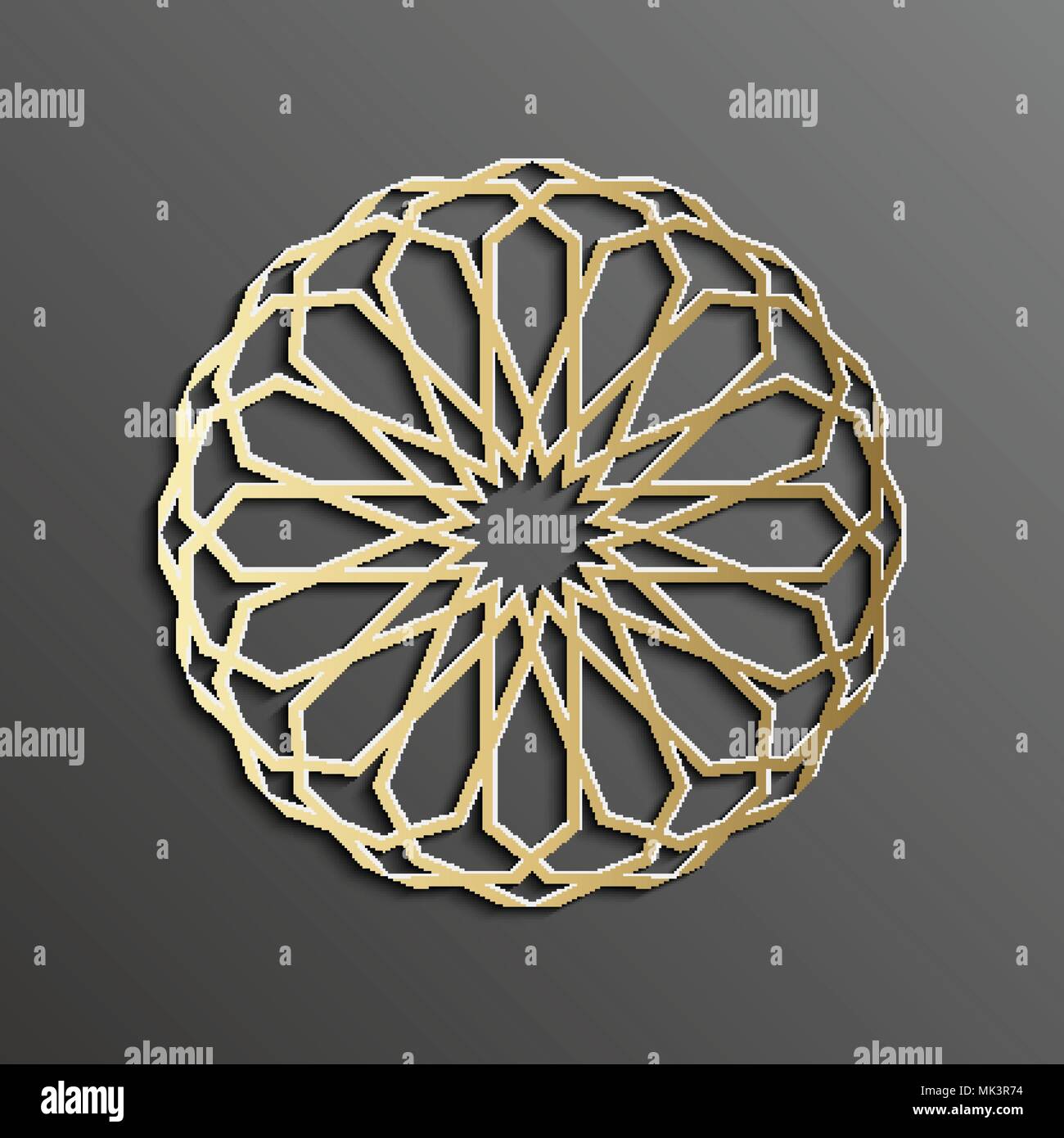 Islamic mandala 3d gold background on dark round ornament. Architecture ...