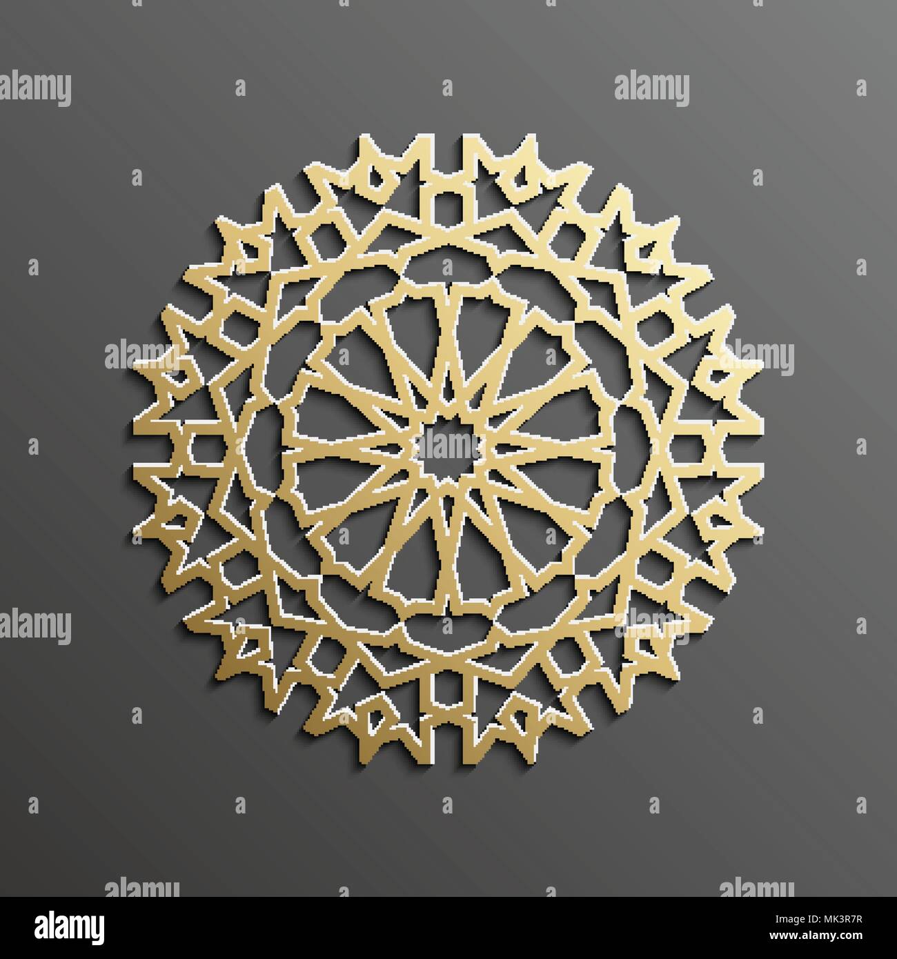 Islamic mandala 3d gold background on dark round ornament. Architecture ...