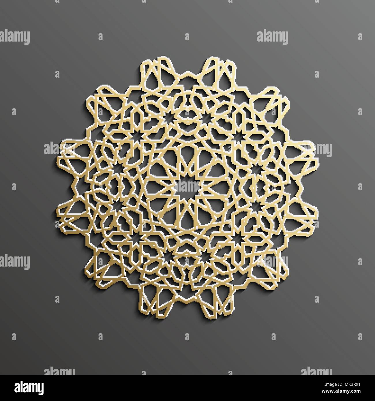 Islamic mandala 3d gold background on dark round ornament. Architecture ...