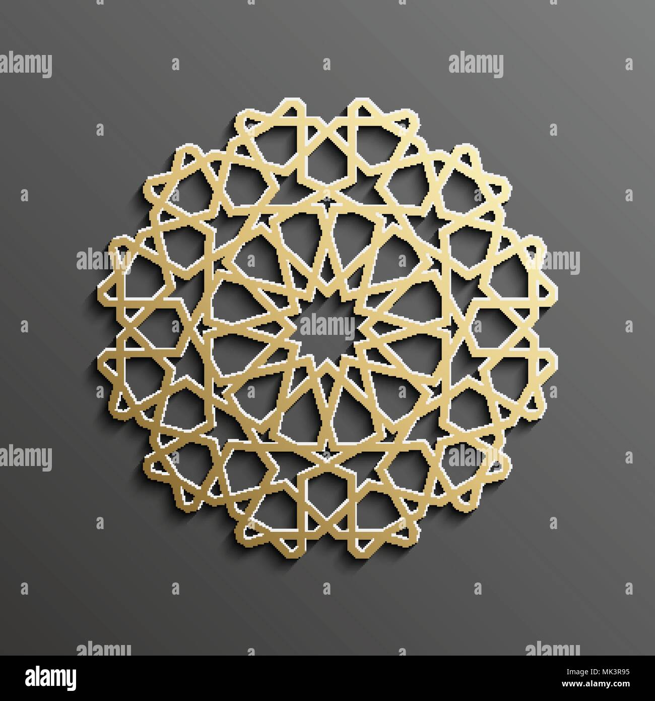 Islamic mandala 3d gold background on dark round ornament. Architecture ...