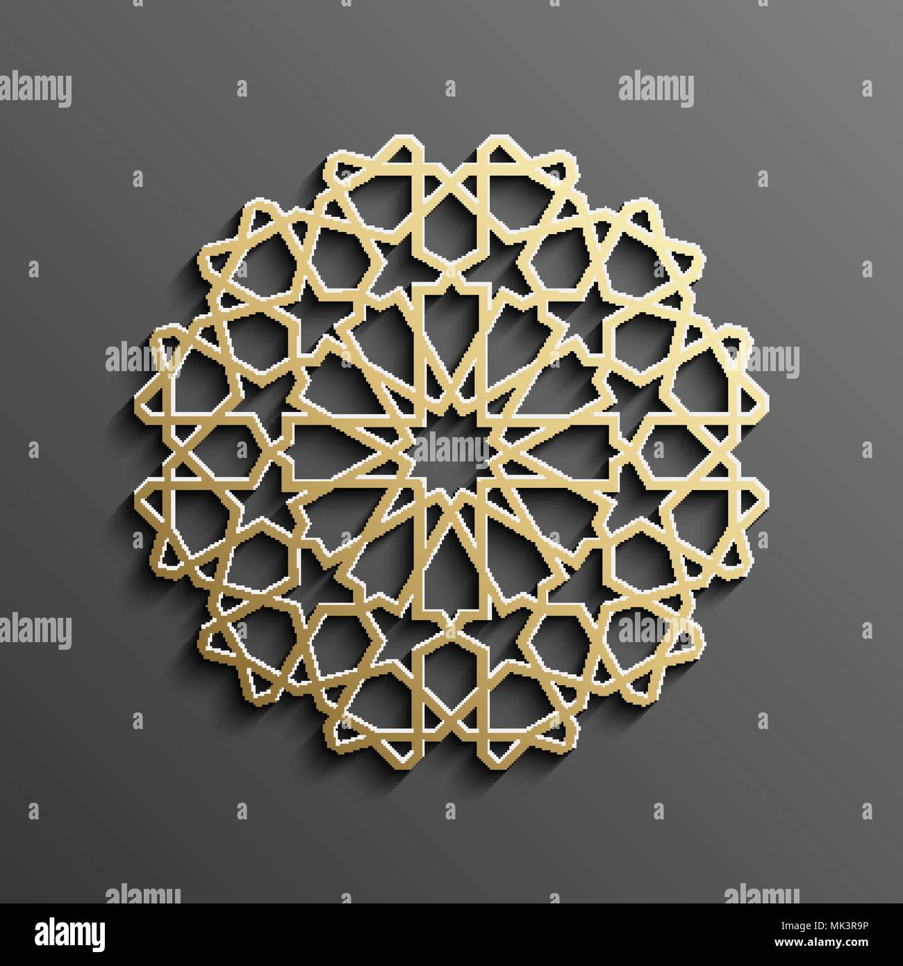 Islamic mandala 3d gold background on dark round ornament. Architecture ...