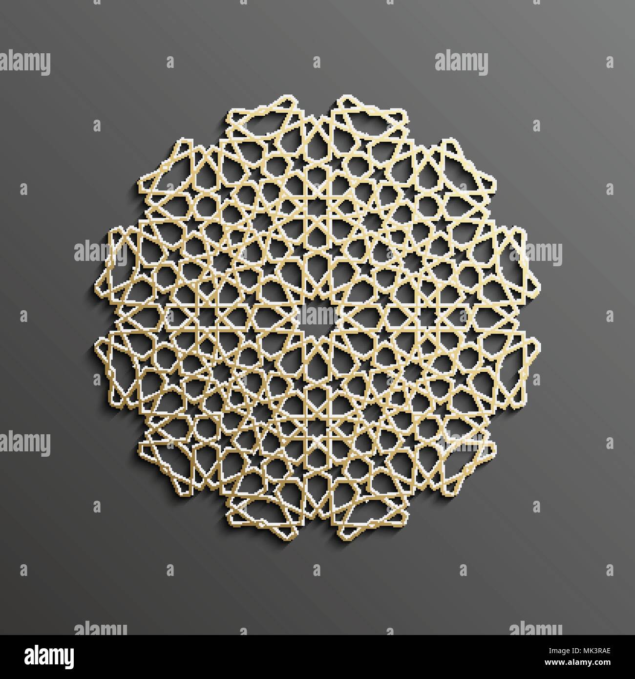 Islamic mandala 3d gold background on dark round ornament. Architecture ...