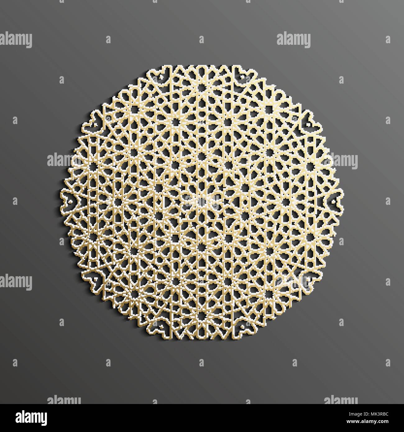 Islamic mandala 3d gold background on dark round ornament. Architecture ...