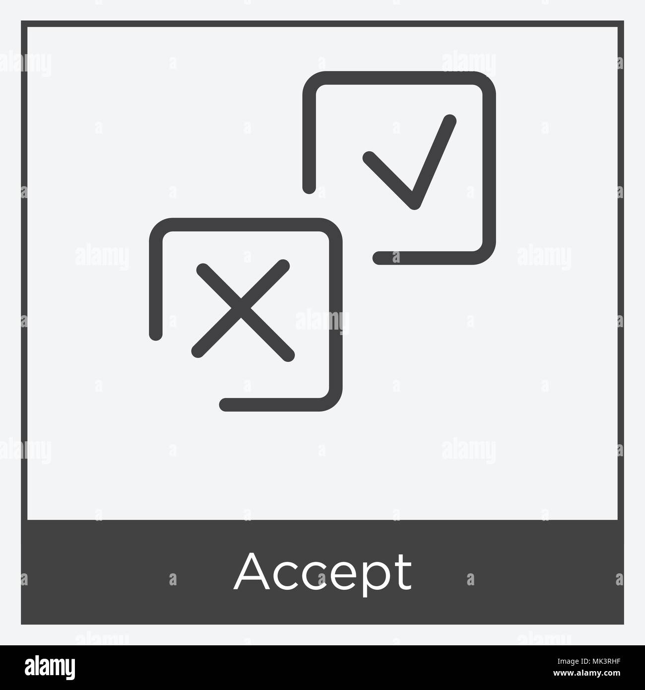 Accept icon isolated on white background with gray frame, sign and ...
