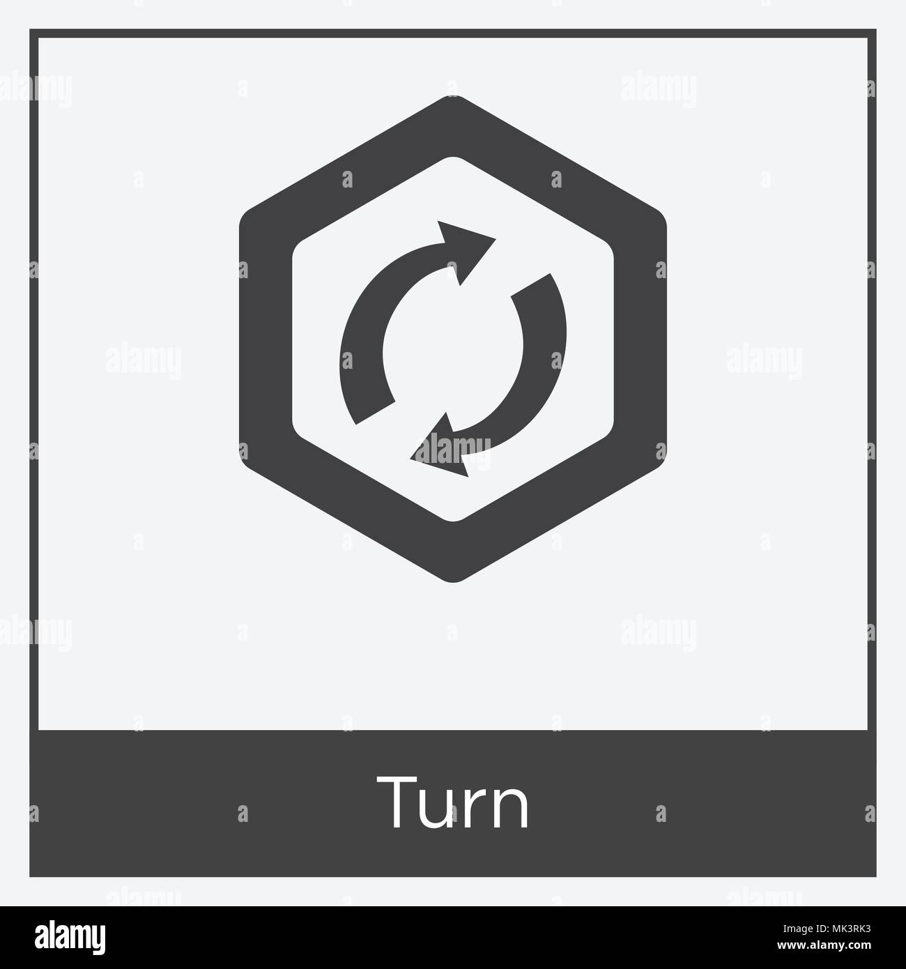 Turn icon isolated on white background with gray frame, sign and symbol ...