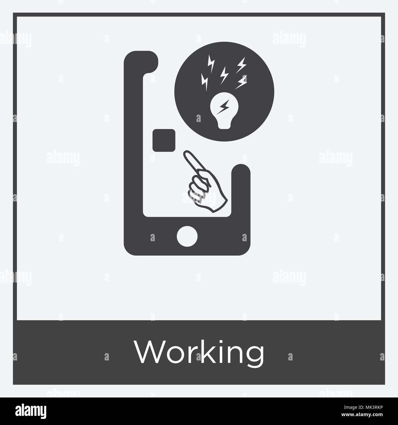 Working icon isolated on white background with gray frame, sign and ...