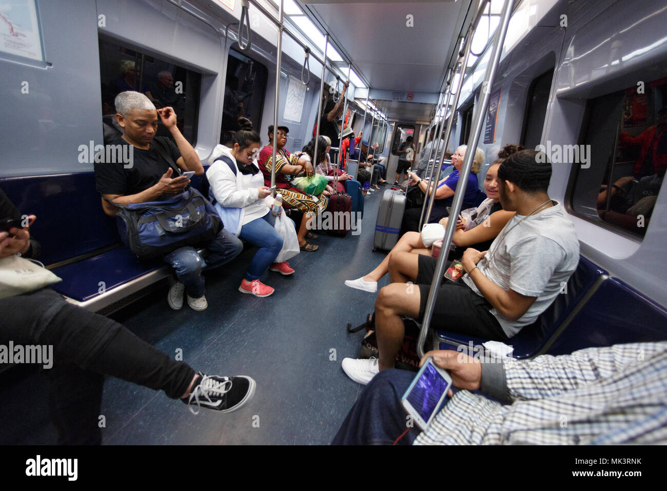 Passengers on a Blue Line Subway train Boston Massachusetts Stock Photo ...