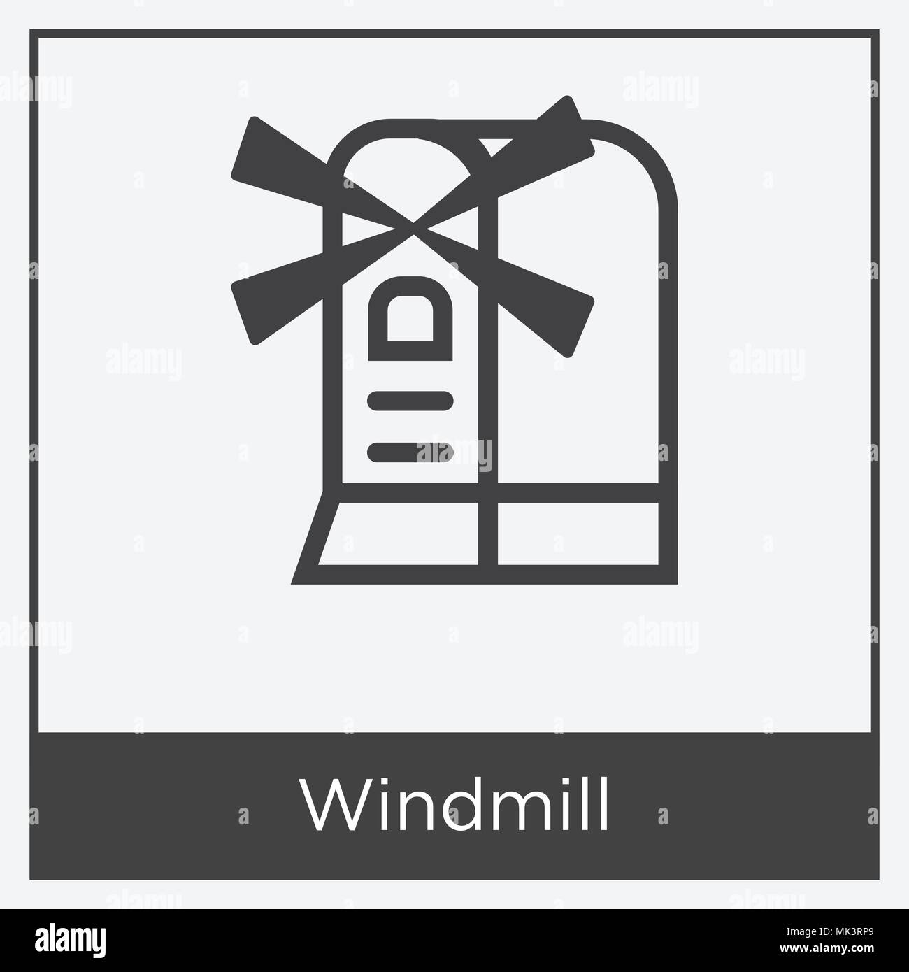 Windmill icon isolated on white background with gray frame, sign and ...