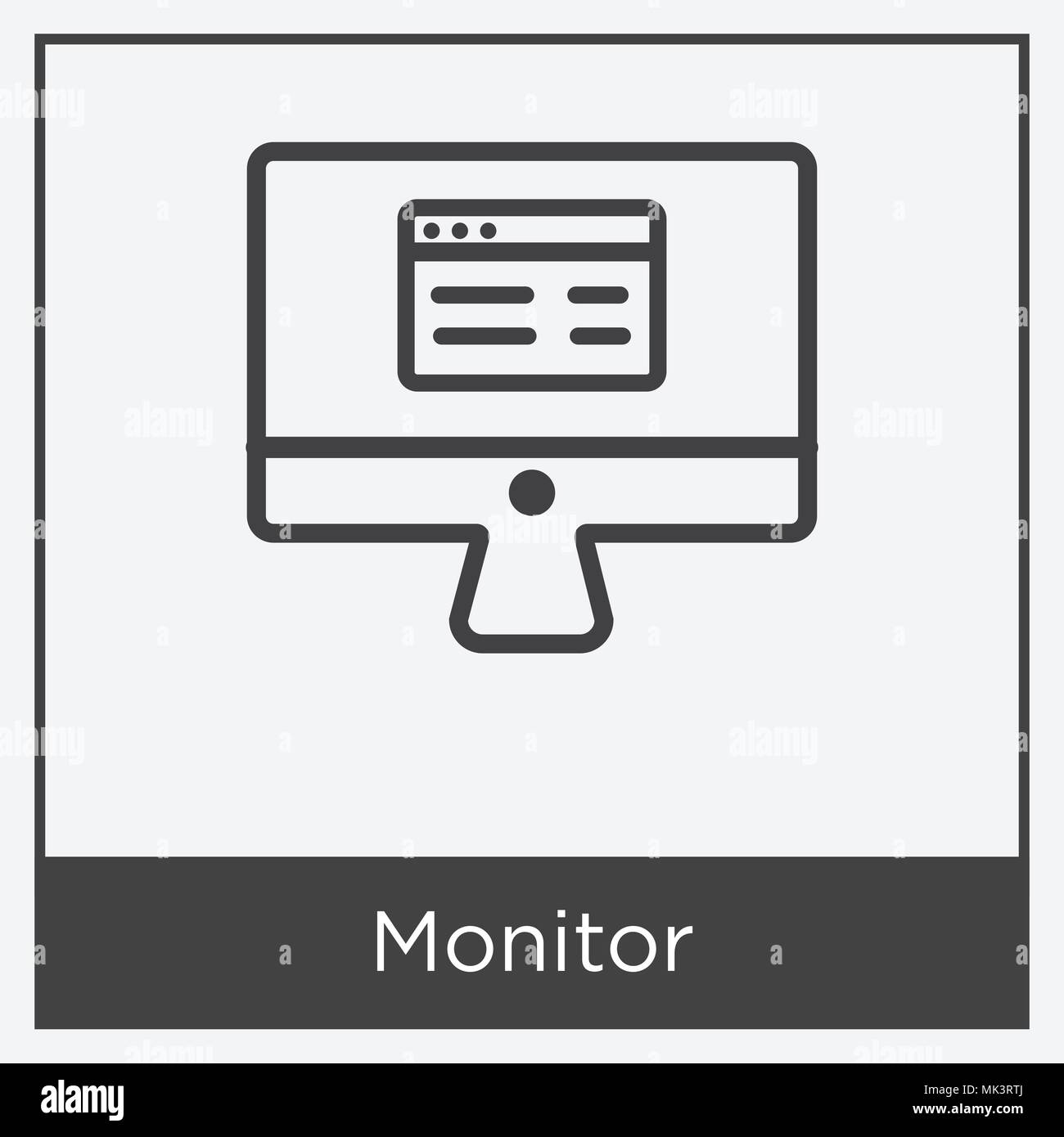 Monitor icon isolated on white background with gray frame, sign and ...