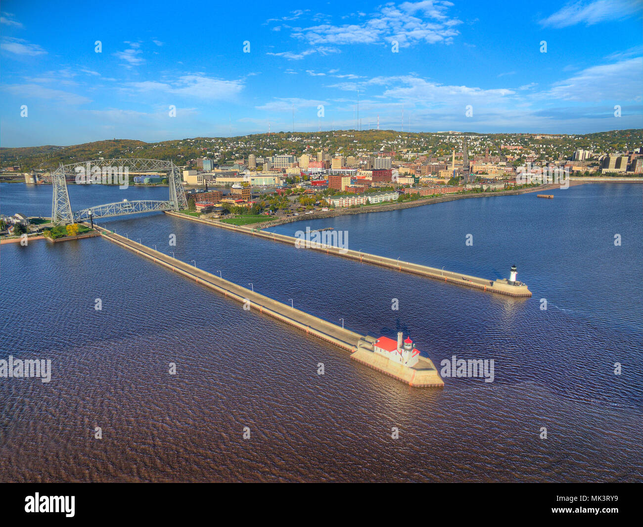 Duluth and Lake Superior in Summer seen from Above by Drone Stock Photo ...