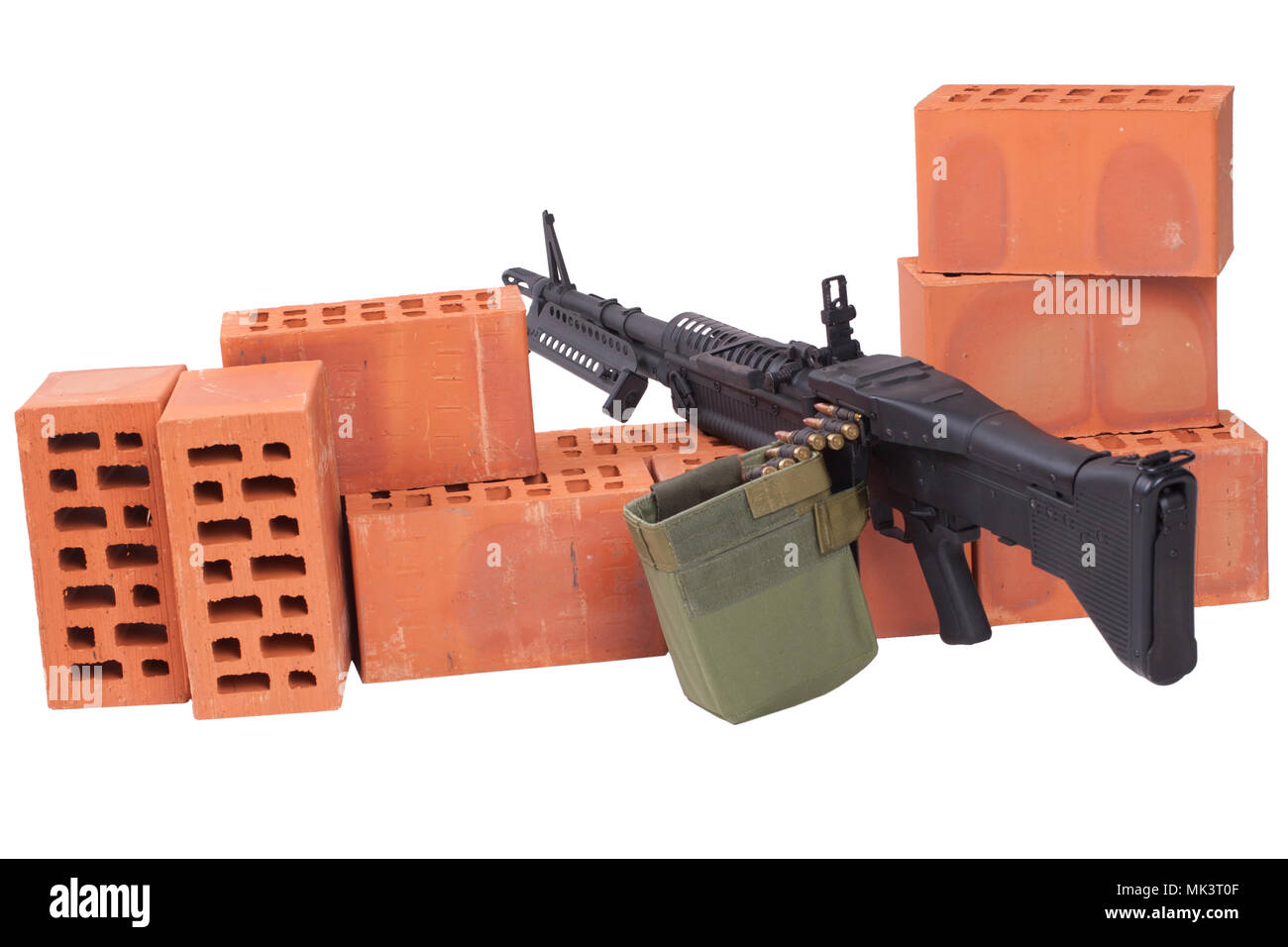US Army M60 machine gun with amminition tape on position isolated on ...