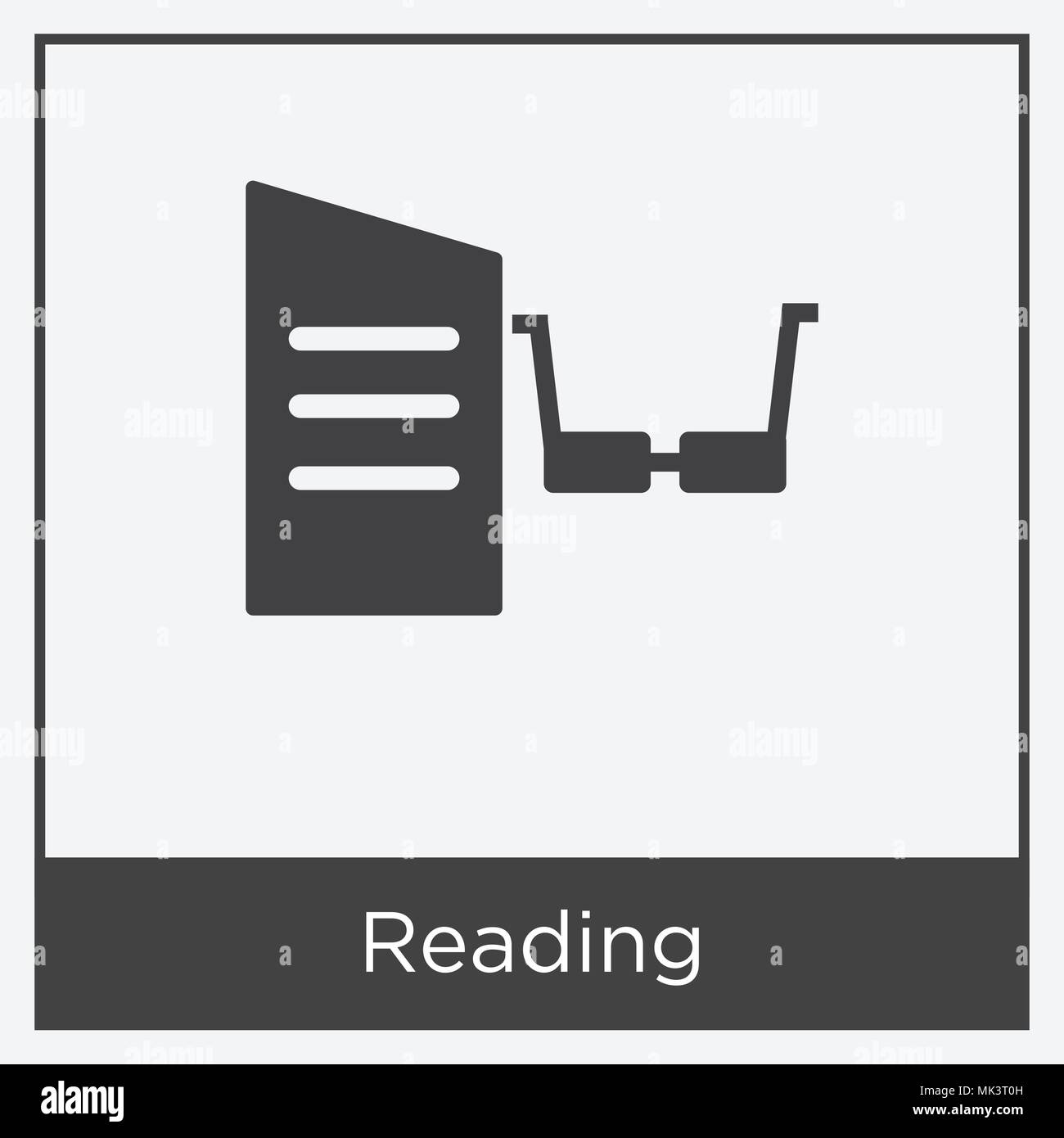 Reading icon isolated on white background with gray frame, sign and ...