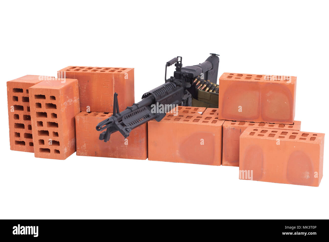 US Army M60 machine gun with amminition tape on position isolated on ...