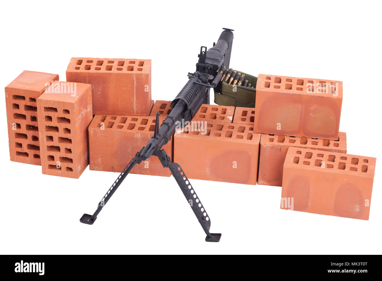 US Army M60 machine gun with amminition tape on position isolated on ...