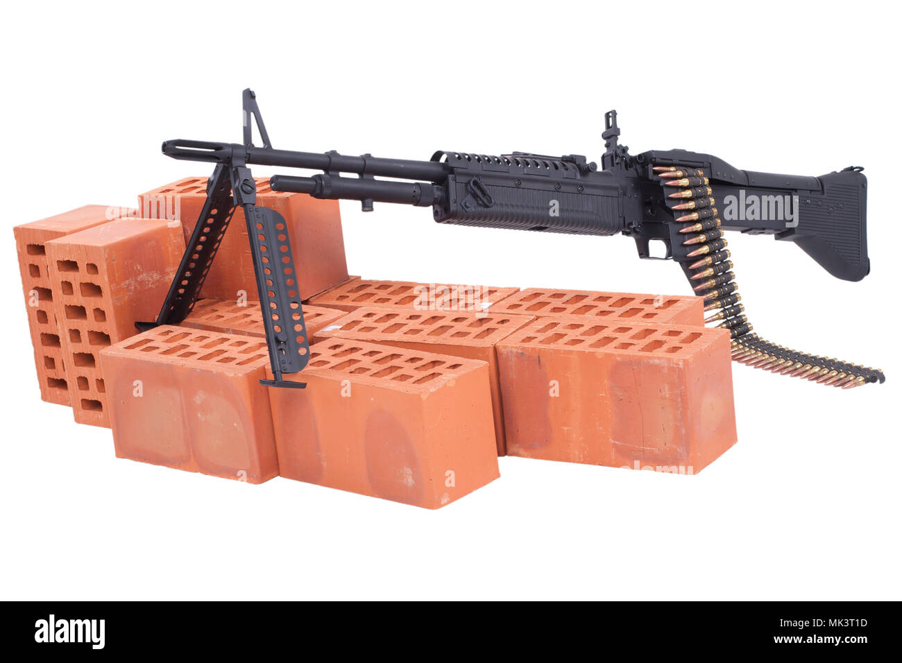 US Army M60 machine gun with amminition tape on position isolated on ...